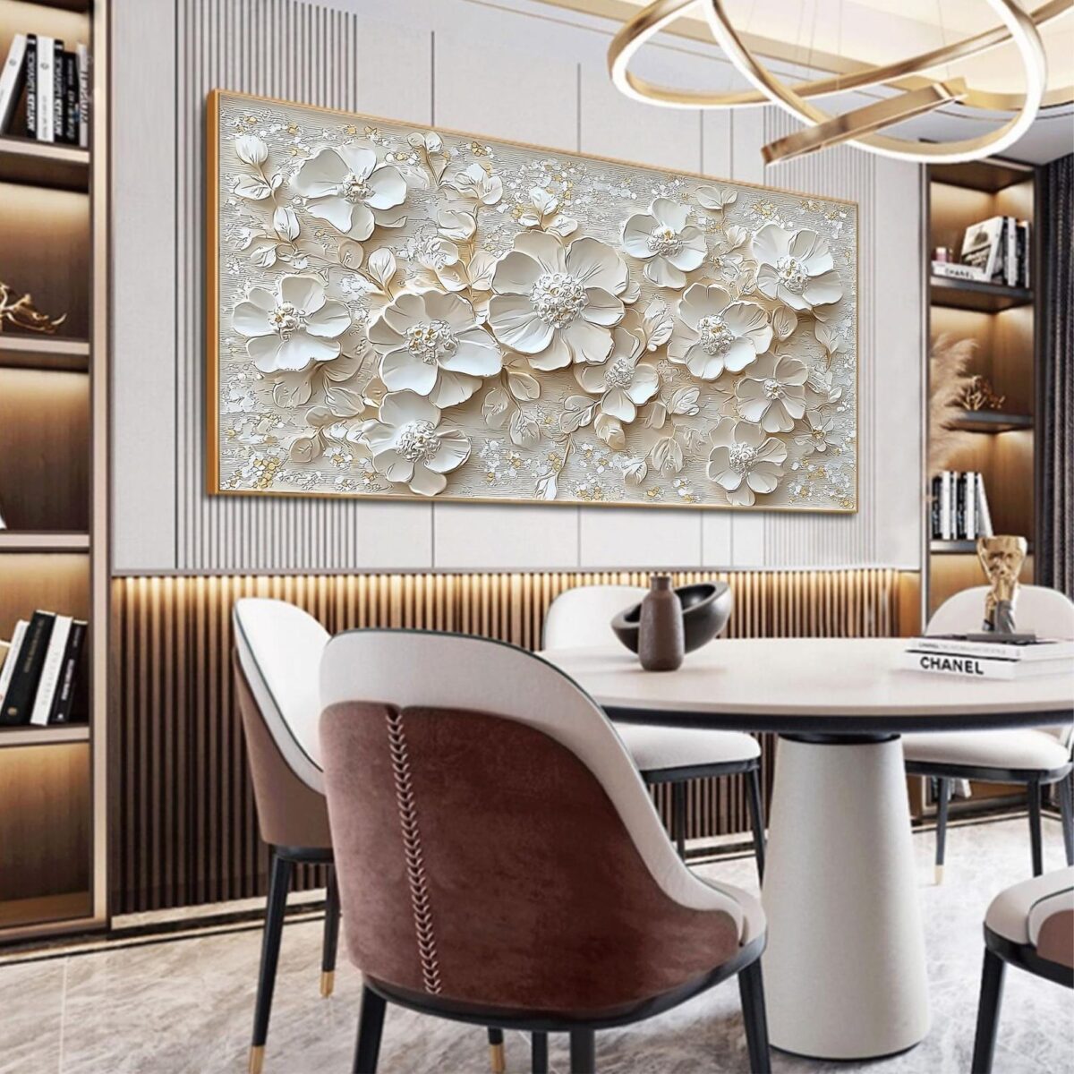 Large White Flower Paintings Wall Art Floral Thick Texture Artwork Wall ...