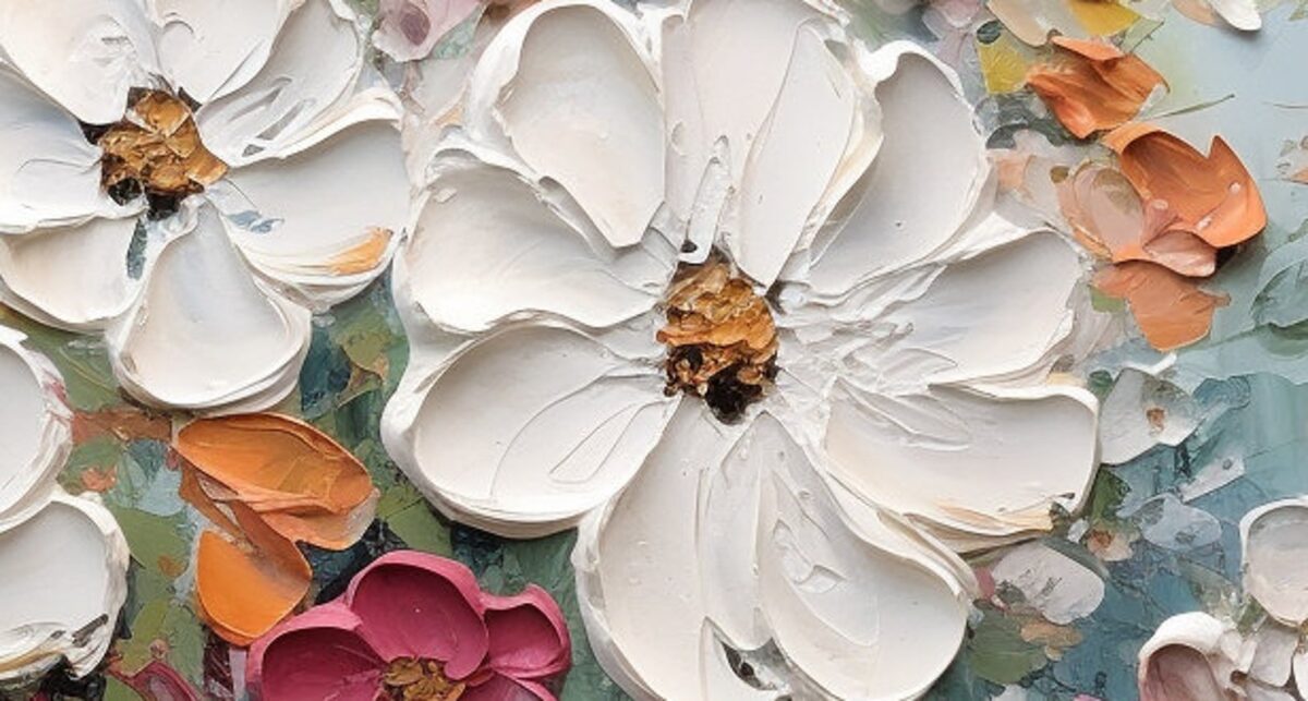 White Texture Flower Oil Painting on Canvas Extra Large WhiteFlower ...